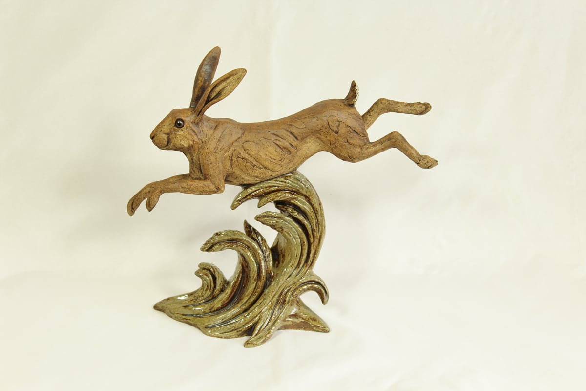 Ceramic Leaping Hare Sculpture POA - Pippa Hill Animal Sculpture