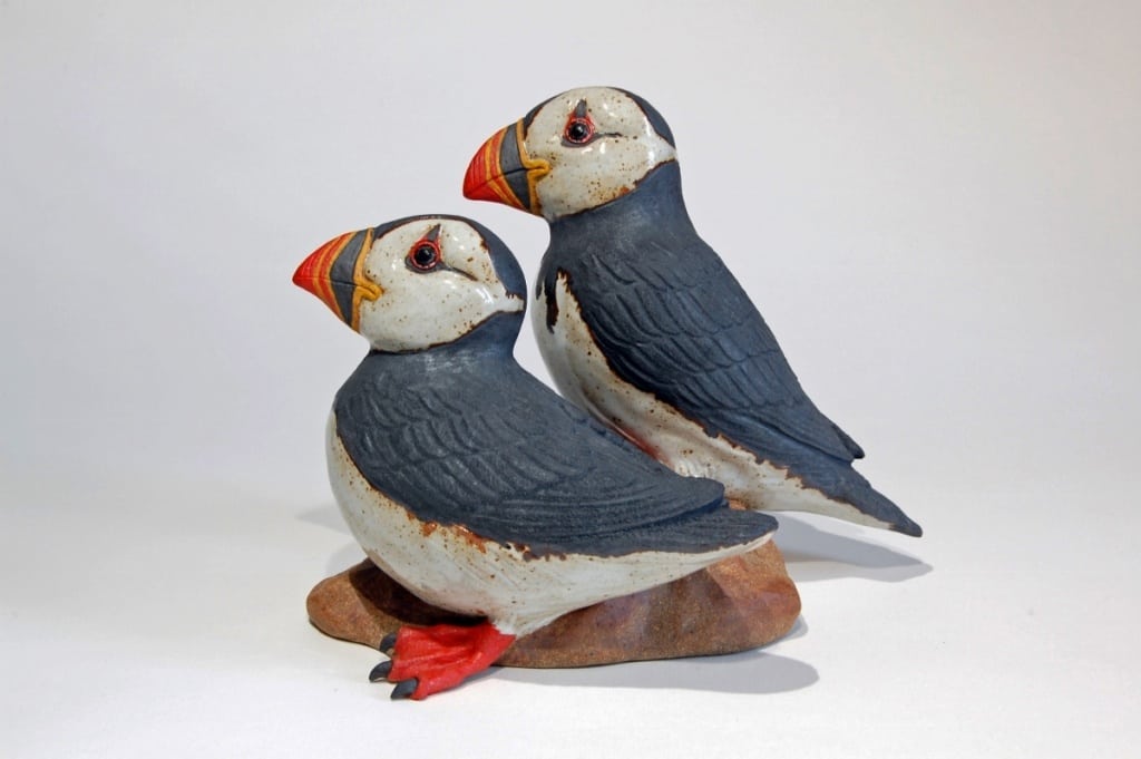 A Pair of Ceramic Puffins – Pippa Hill Animal Sculpture