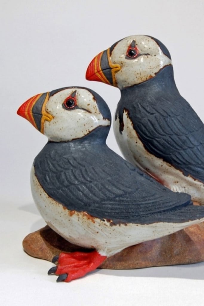 A Pair of Ceramic Puffins – Pippa Hill Animal Sculpture